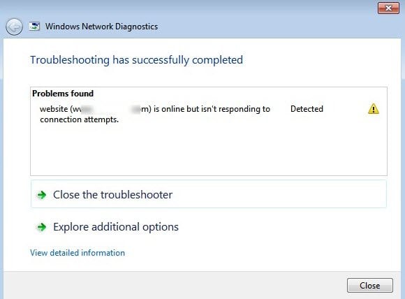 The website is online but is not responding to connection attempts.