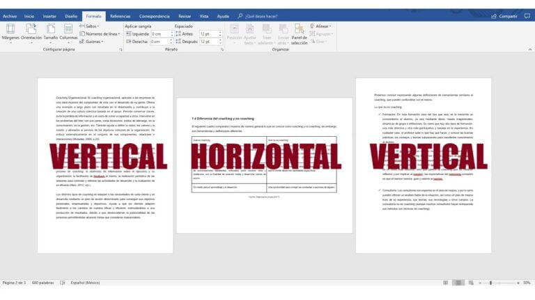 ¿Qué es orientación Horizontal en Word?
