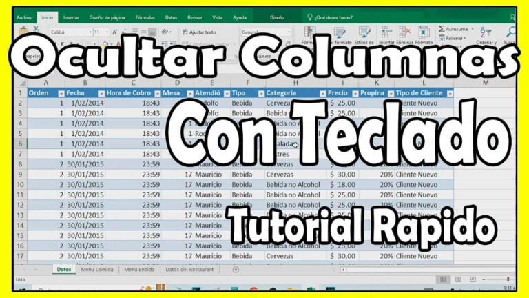¿Cómo desocultar columnas en Excel con el teclado?