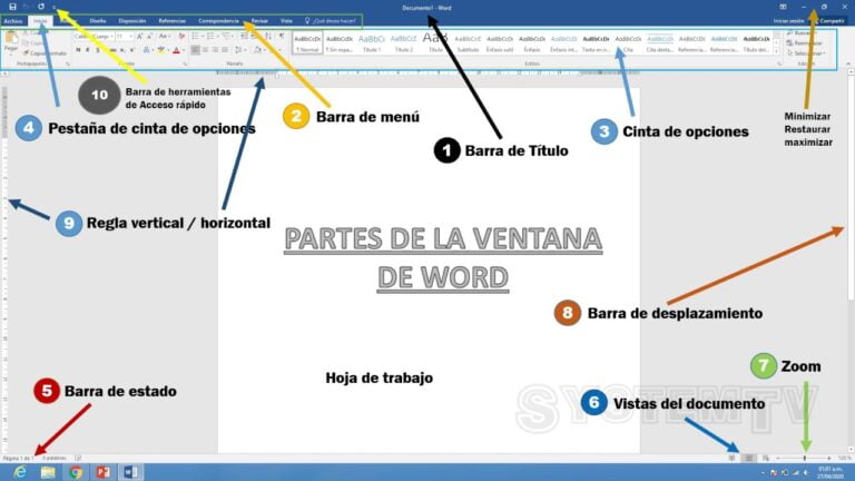 What are the main elements of the Word window?