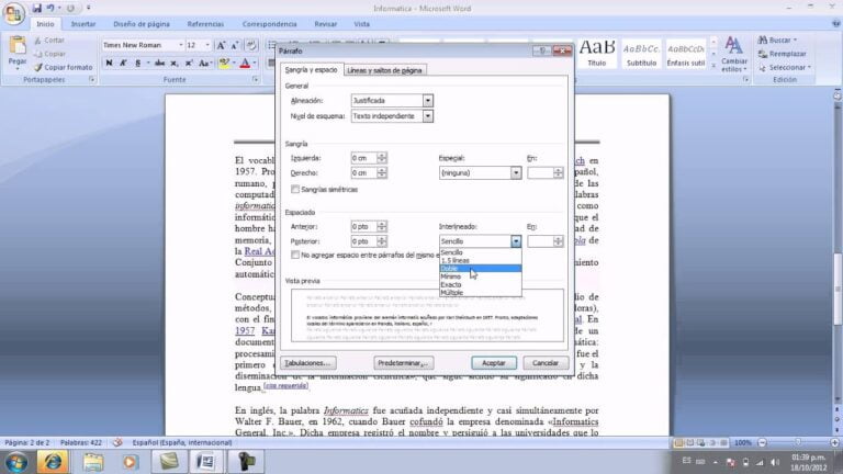 ¿Qué es el interlineado en Word 2007?