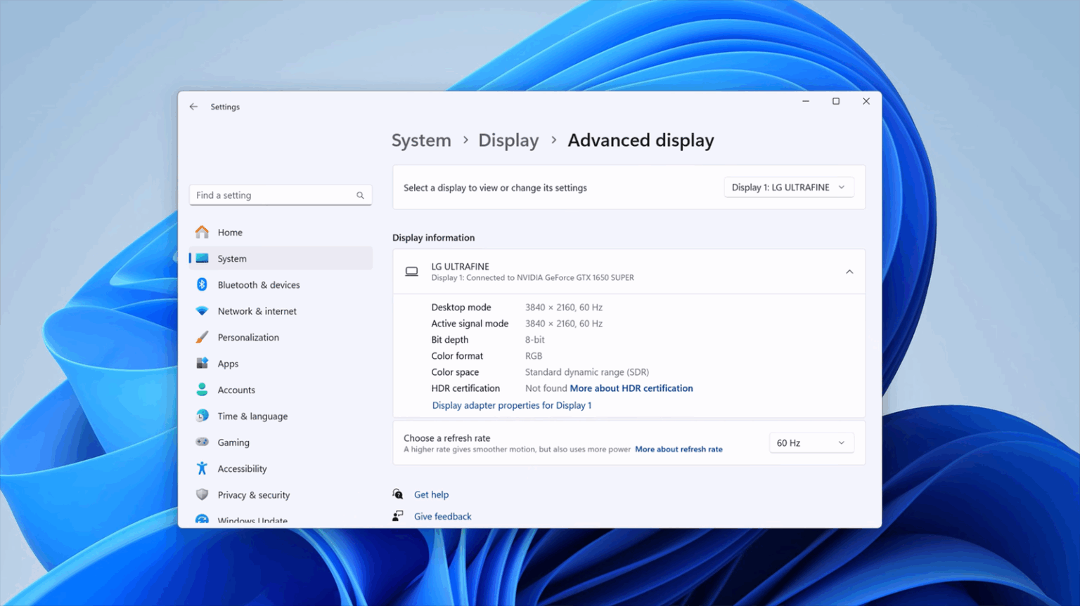 Configure refresh rate and HDR in Windows 11